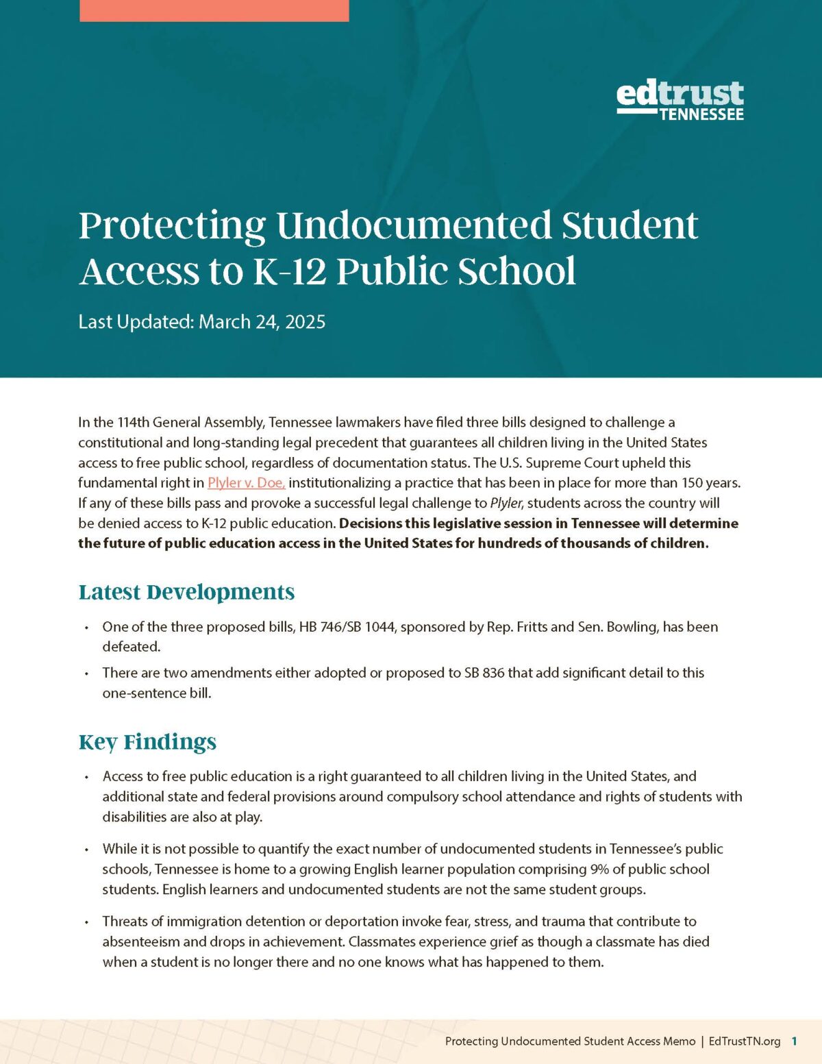 Protecting Undocumented Student Access to Public School Memo - EdTrust ...